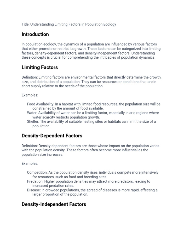 Title - Understanding Limiting Factors in Population Ecology | PDF