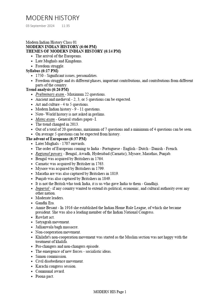 Modern Indian History Overview and Themes | PDF