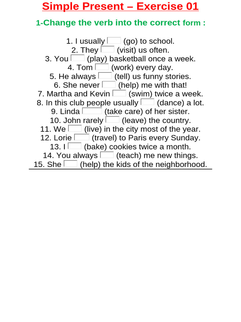 Simple Present - Exercice 1 | PDF