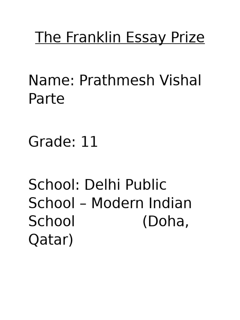 Franklin Essay Prize DPS-MIS Doha Prathmesh | PDF