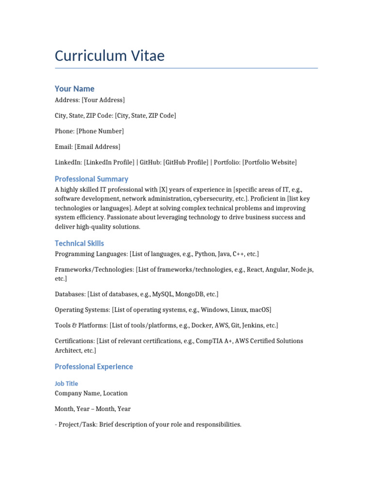 IT CV Template | PDF