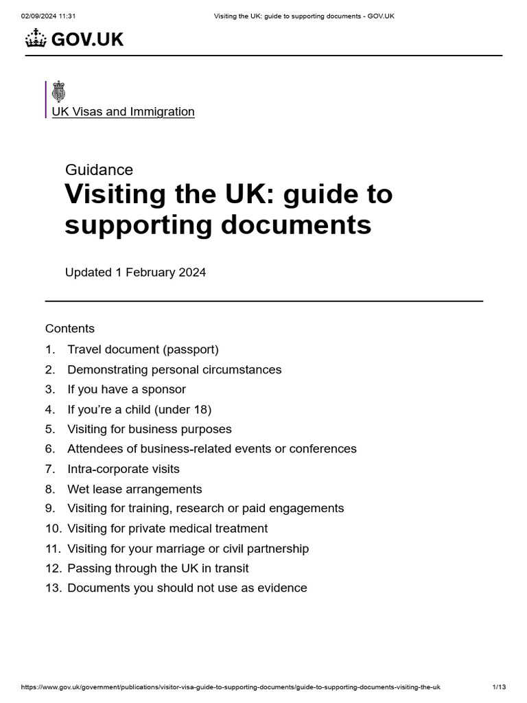 Visiting The UK - Guide To Supporting Documents - GOV - Uk | PDF