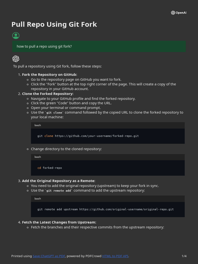Pull Repo Using Git Fork | PDF