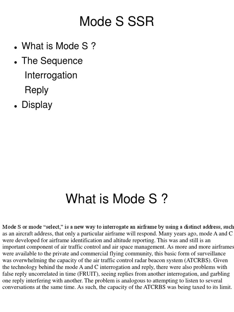 Mode S SSR: Whatismodes? The Sequence Interrogation Reply Display | PDF ...