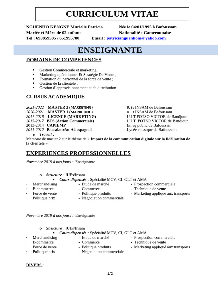 CV Patricia Actualisé | PDF