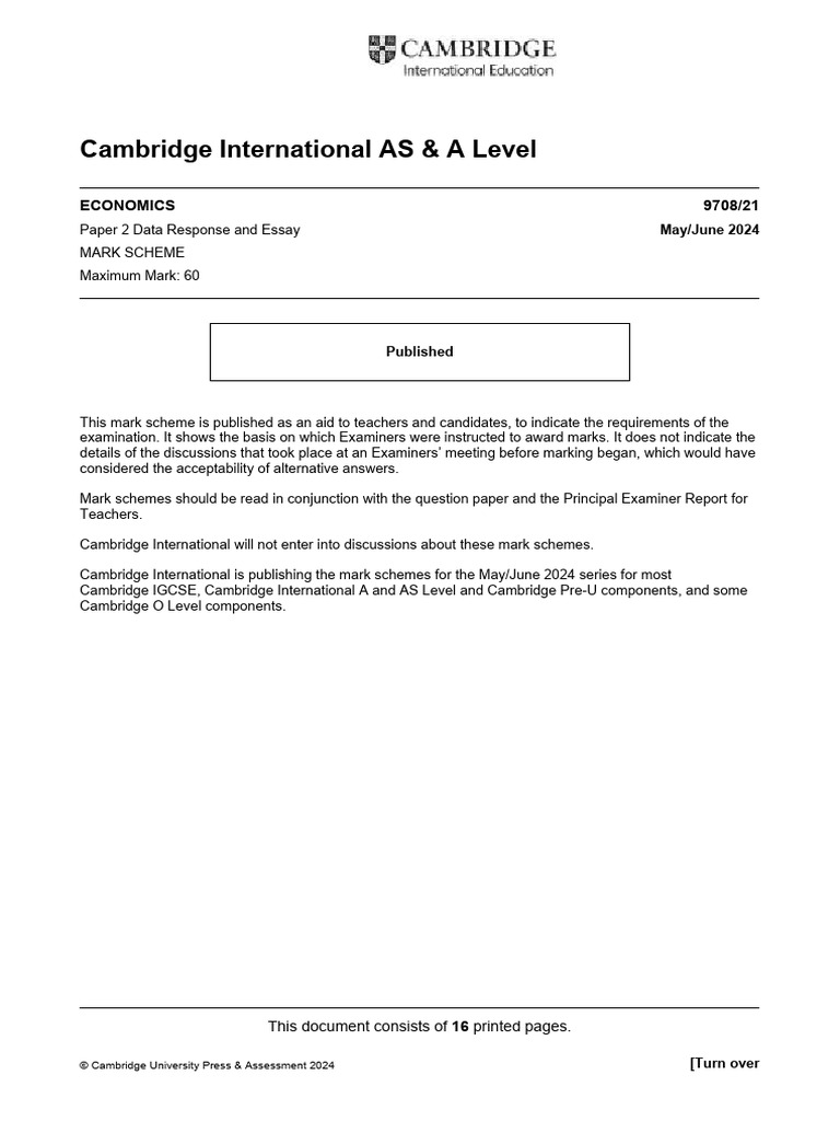 Cambridge International AS & A Level: Economics 9708/21 | PDF