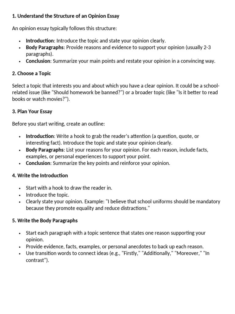 How To Write An Opinion Essay | PDF