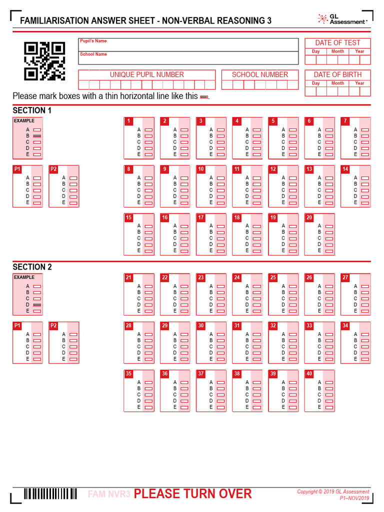 Non-Verbal Reasoning 3 Answer Sheet | PDF