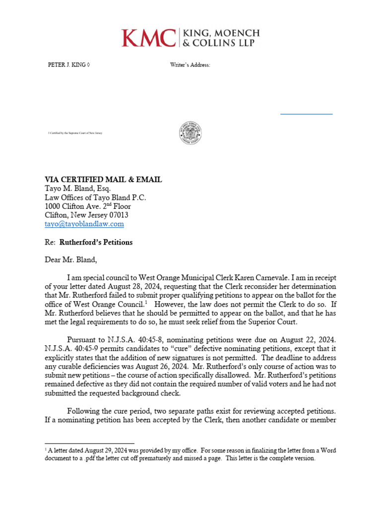Letter To Councilman Bill Rutherford's Attorney, Aug. 30 | PDF ...