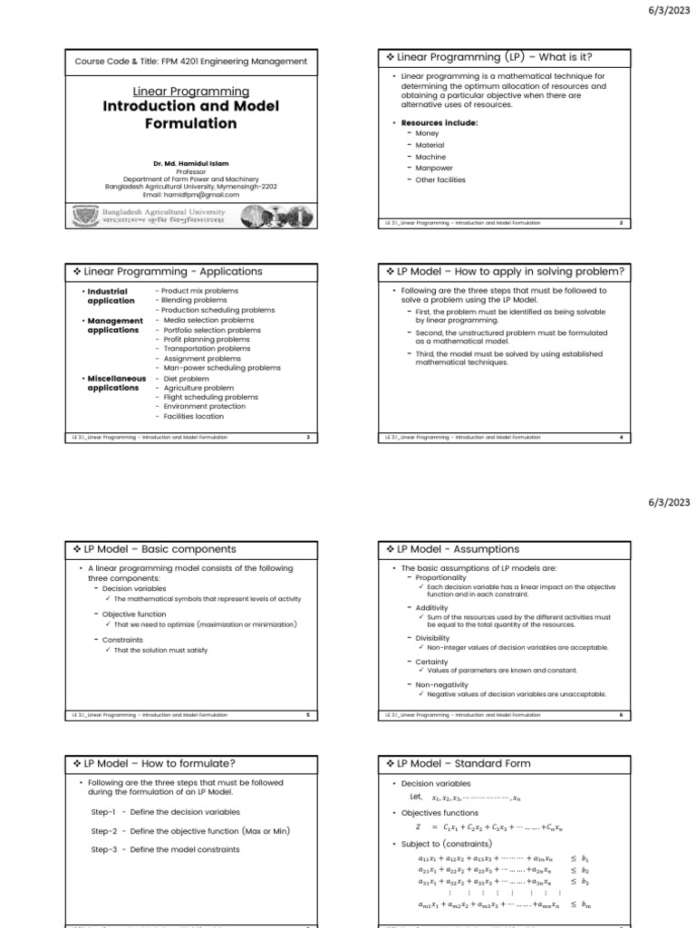 LE 3.1 - LP - Introduction and Model Formulation | PDF