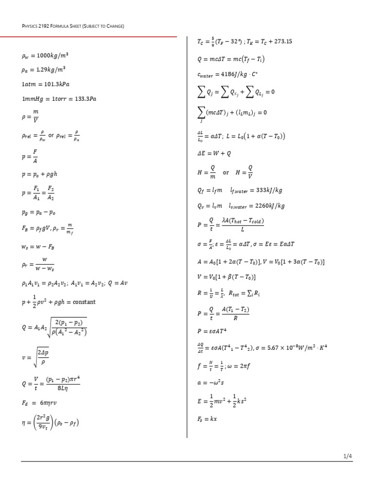 P2192 Exam Formula Sheets | PDF