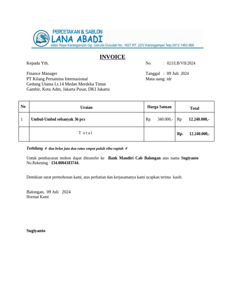 Tagihan Umbul Umbul Opi Juli 2024-1 | PDF