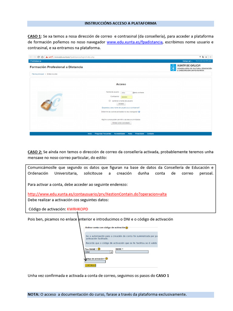 Instruccións Acceso A Plataforma | PDF