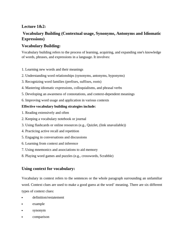 Lec 1&2 GE.105 developing vocabulary building | PDF