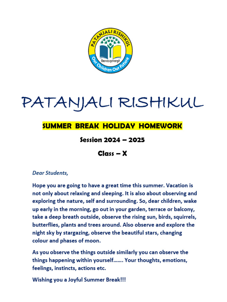 Holiday Homework 10 2024-25 | PDF
