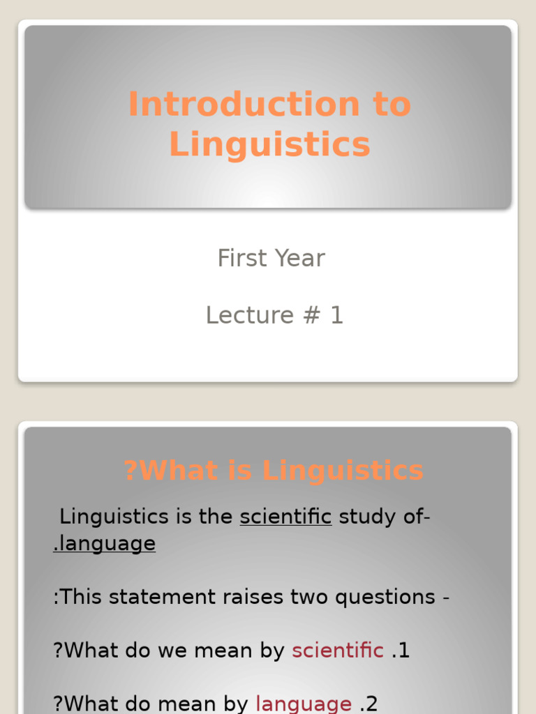 Introduction To Linguistics Lecture 1 | PDF