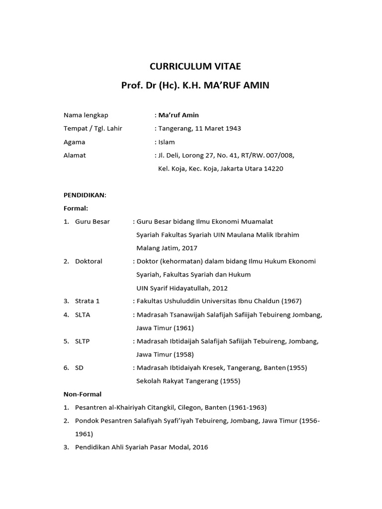 CV KH Maruf Amin | PDF