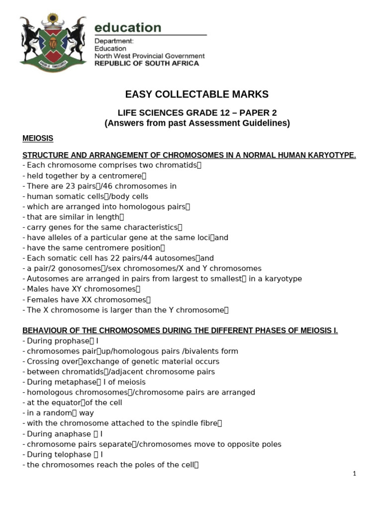 Life Sciences Paper 2 Easy Collectable Marks | PDF