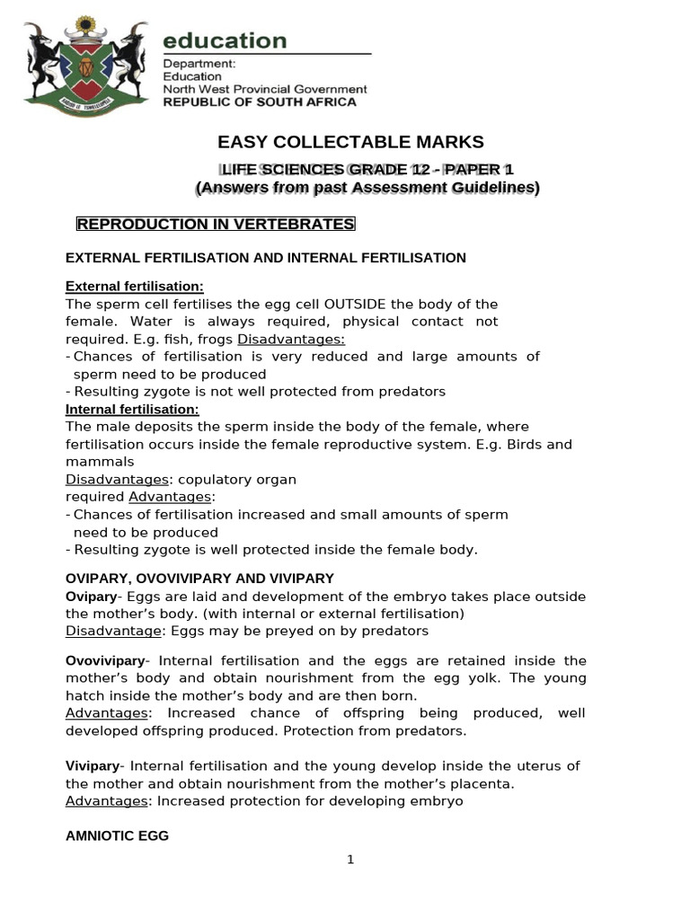 Life Sciences Paper 1 Easy collectable marks | PDF