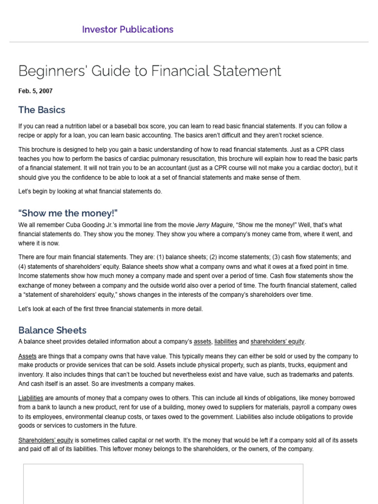 SEC - Gov - Beginners' Guide To Financial Statement | PDF