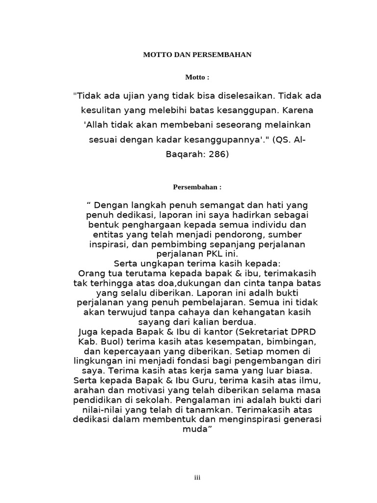 Motto Dan Persembahan | PDF