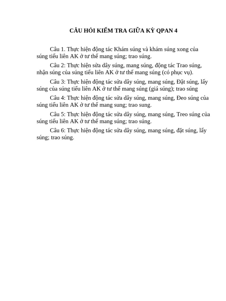 Câu Hỏi Kiểm Tra Giữa Kỳ Qpan 4 | PDF