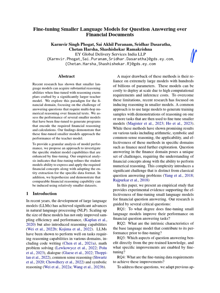 Fine-Tuning Smaller Language Models For Question Answering Over Financial Documents | PDF