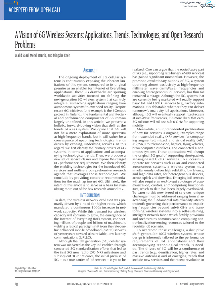 A Vision of 6G Wireless Systems Applications, Trends, Technologies, and ...