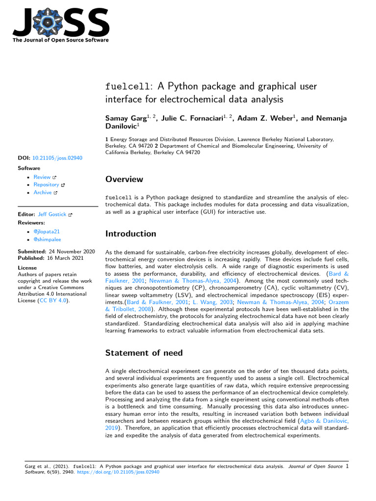 Fuelcell A Python Package and Graphical User | PDF