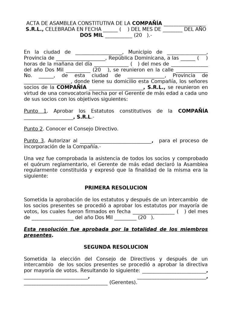 ACTA DE ASAMBLEA (MODELO) | PDF