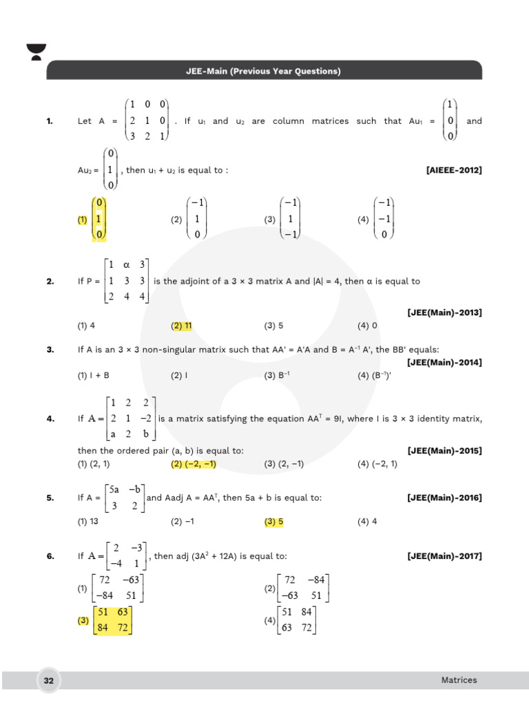 Mathematics Matrices | PDF