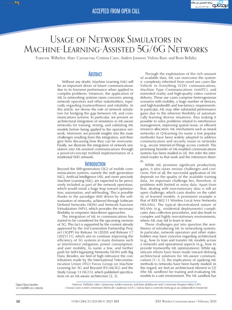 Usage of Network Simulators in Machine-Learning-Assisted 5G6G Networks | PDF
