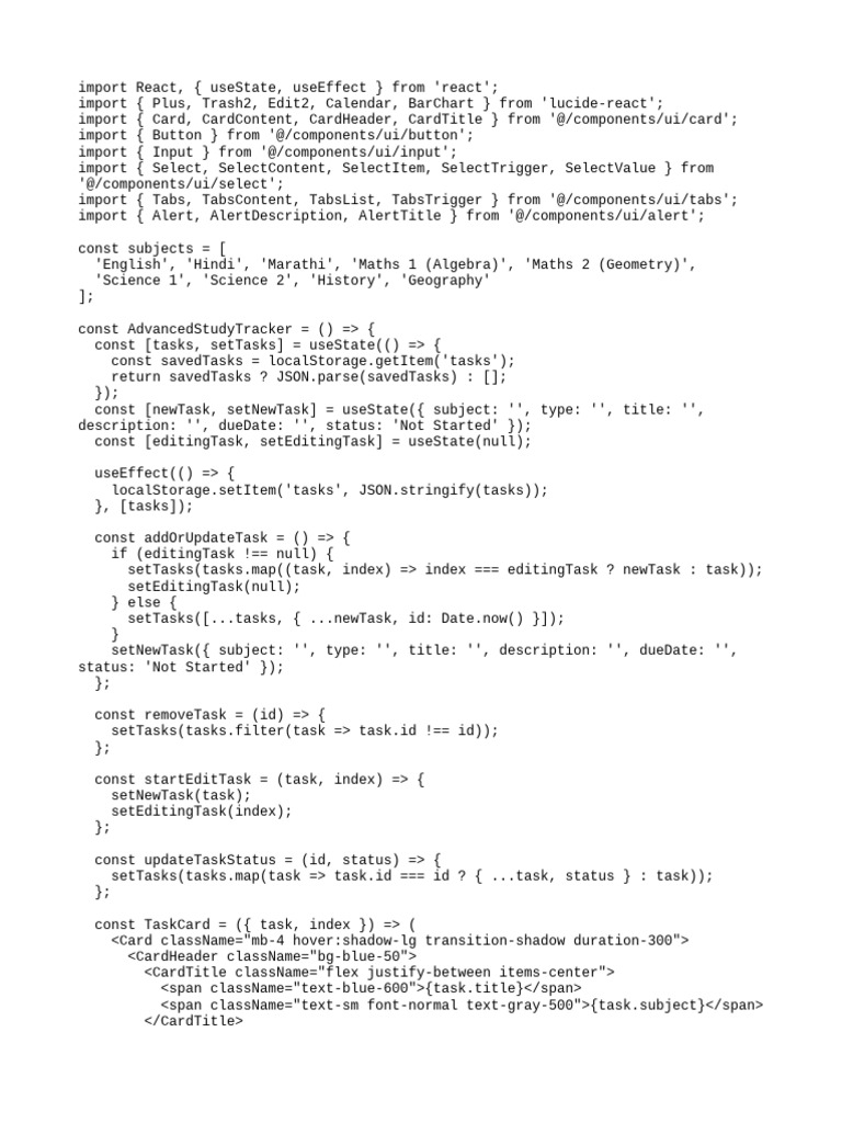 Enhanced React Study Tracker.tsx | PDF