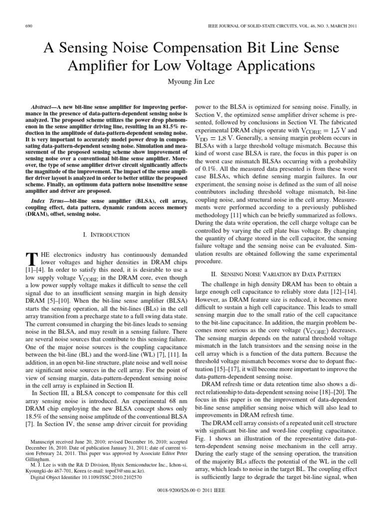 A Sensing Noise Compensation Bit Line Sense Amplifier For Low Voltage ...