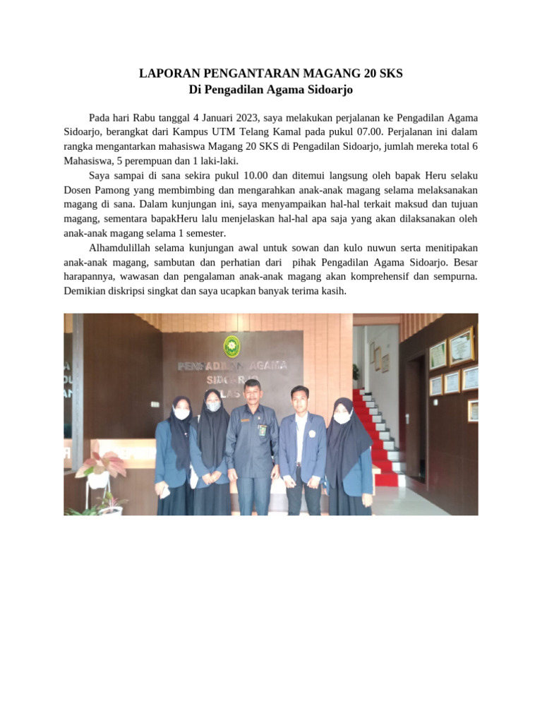 Laporan Pengantaran Magang 20 SKS Ke PA Sidoarjo | PDF