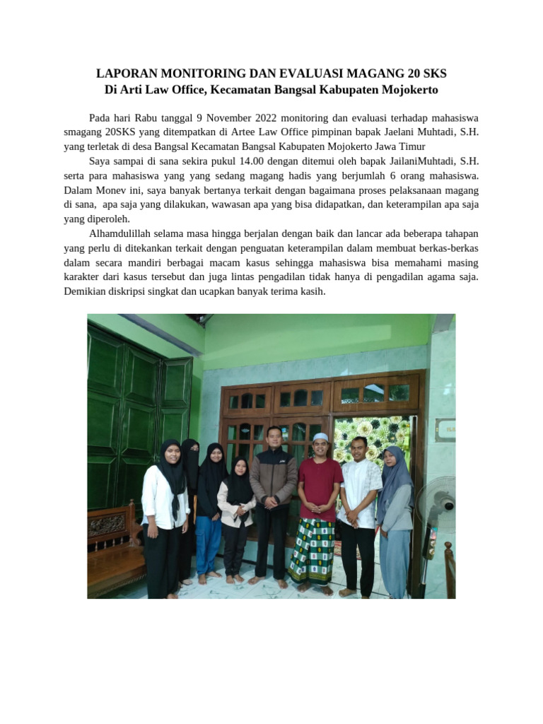 Laporan Monitoring Dan Evaluasi Magang 20 Sks | PDF