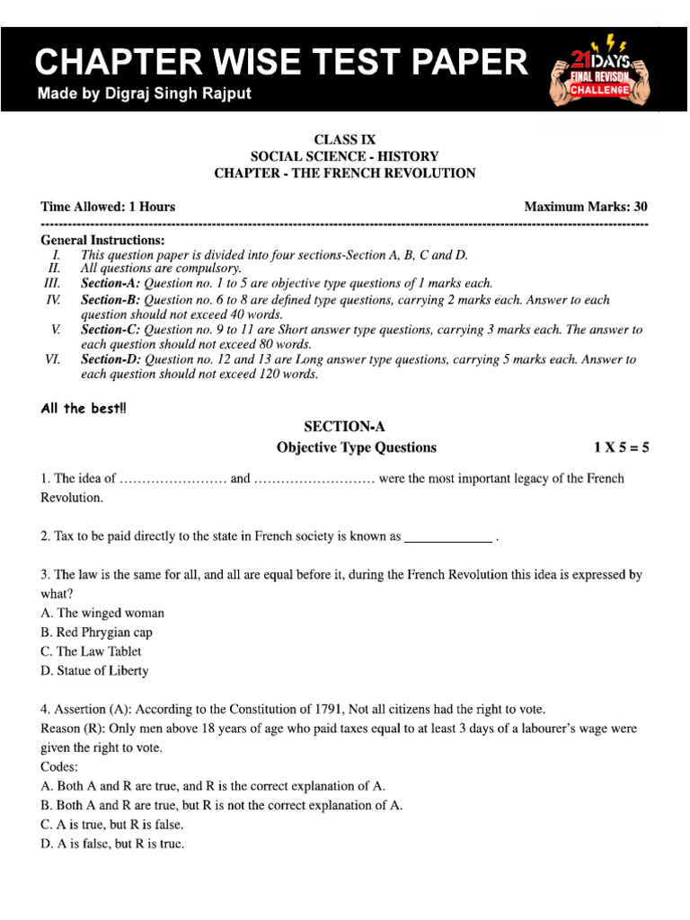 The French Revolution Sample Paper | PDF