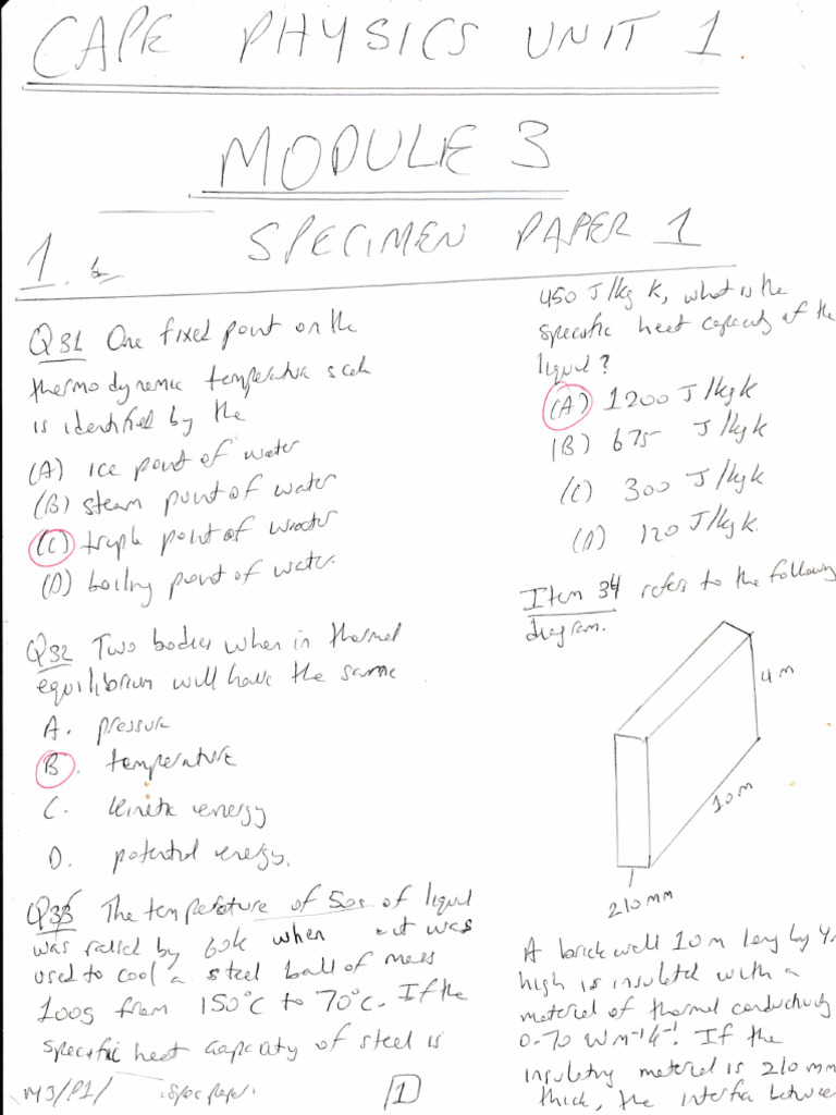 Cape Physics U1 P1 Module 3 Specimen Paper May2007-2023 with Answers ...
