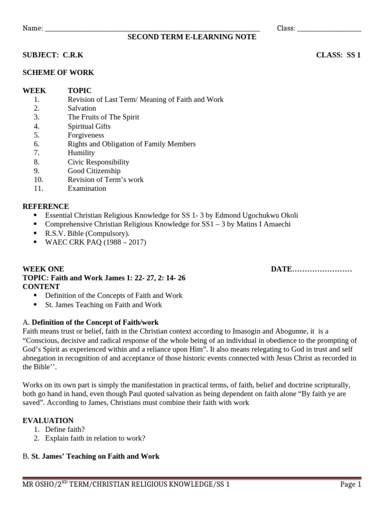 Second Term Christian Religious Knowledge | PDF | Epistle To Philemon ...