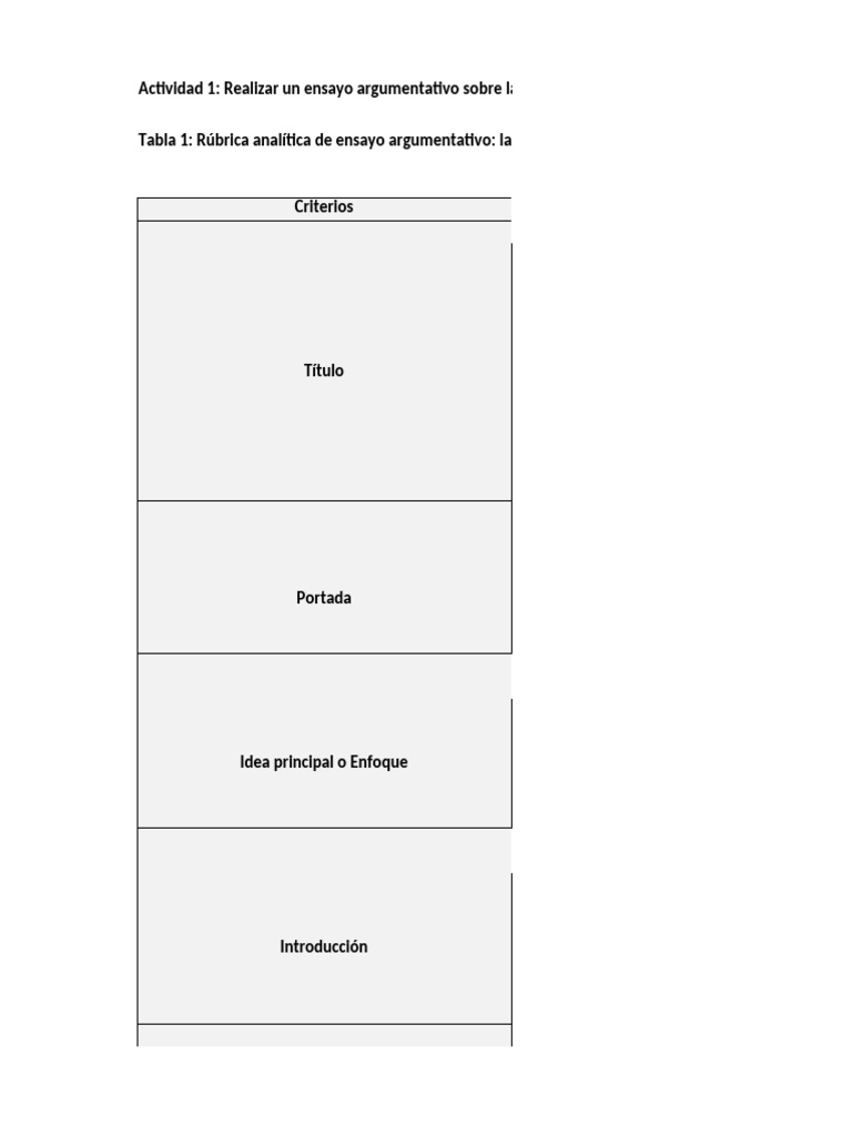 Actividad 3 Rubrica de Ensayo Argumentativo | PDF