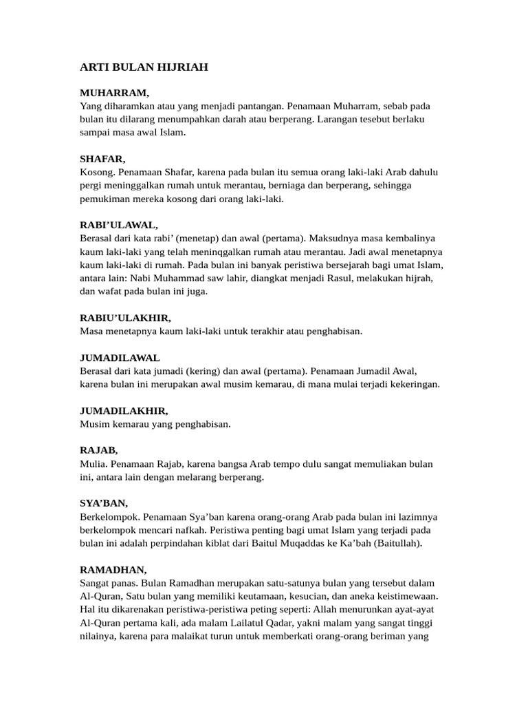Arti Bulan Hijriah | PDF