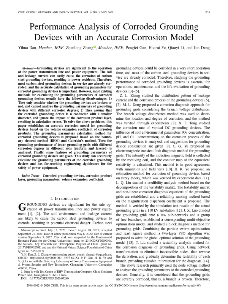 Performance Analysis of Corroded Grounding Devices With An Accurate ... Performance Analysis of Corroded Grounding Devices With An Accurate ...