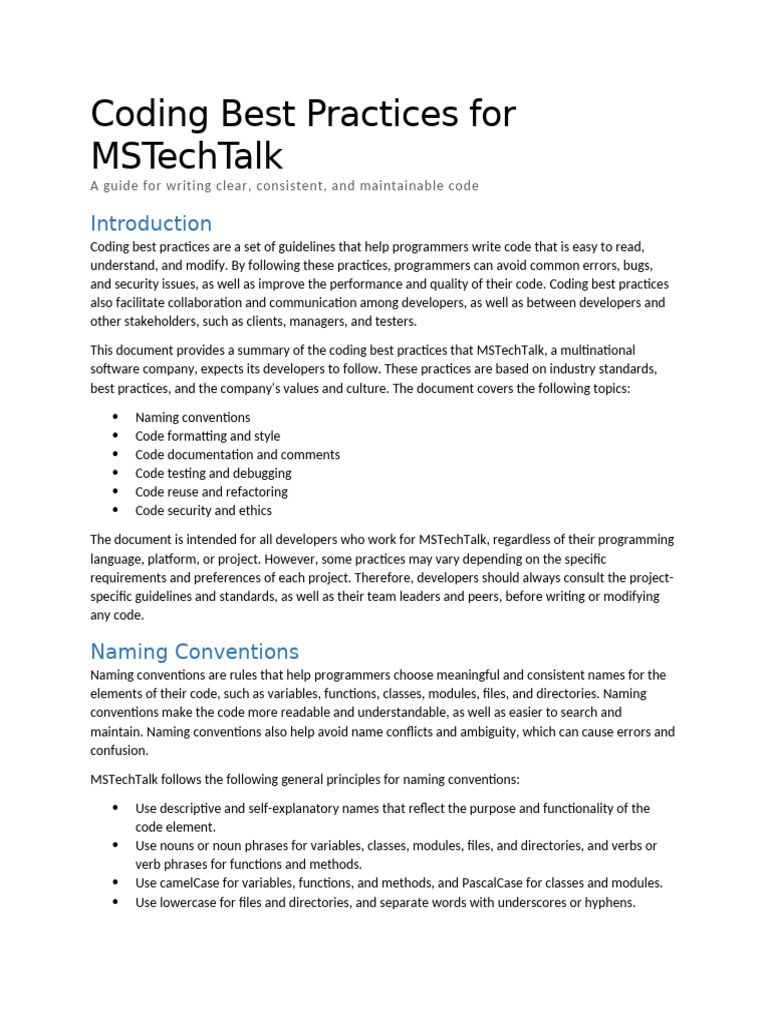 Coding Best Practices For MSTechTalk | PDF