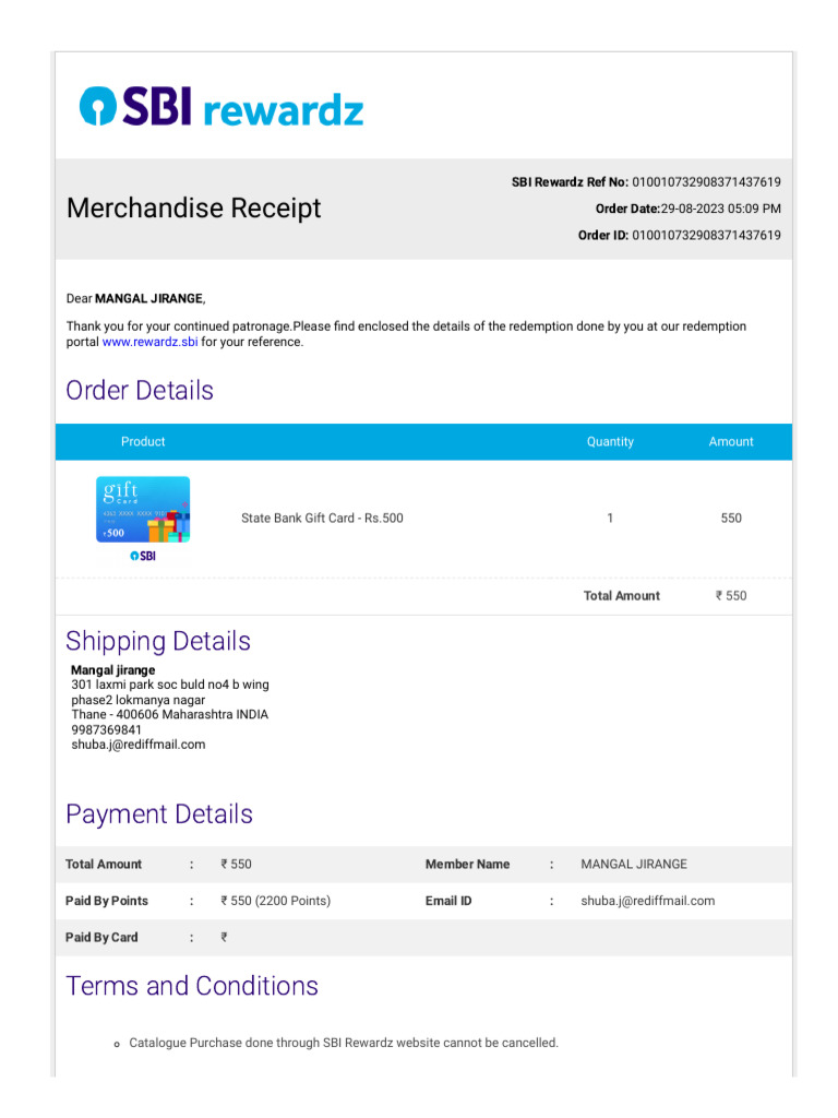 Merchandise Receipt: Order Details | PDF