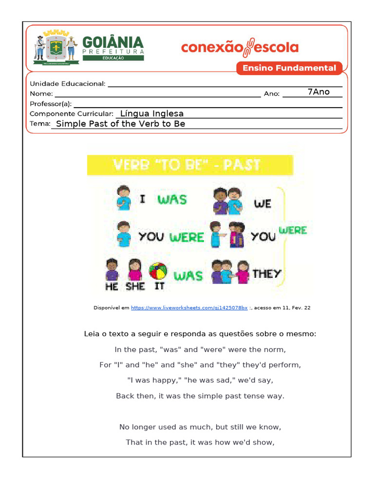 Atividade 2 - Simple Past of the Verb to be | PDF