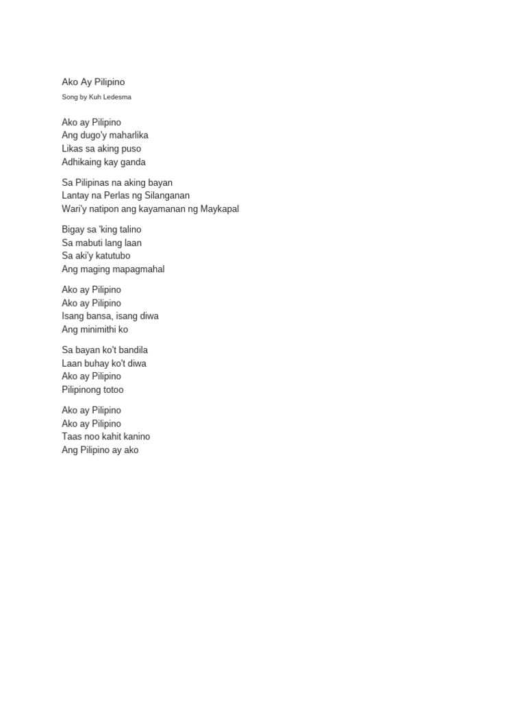 Ako Ay Pilipino Lyrics Pdf