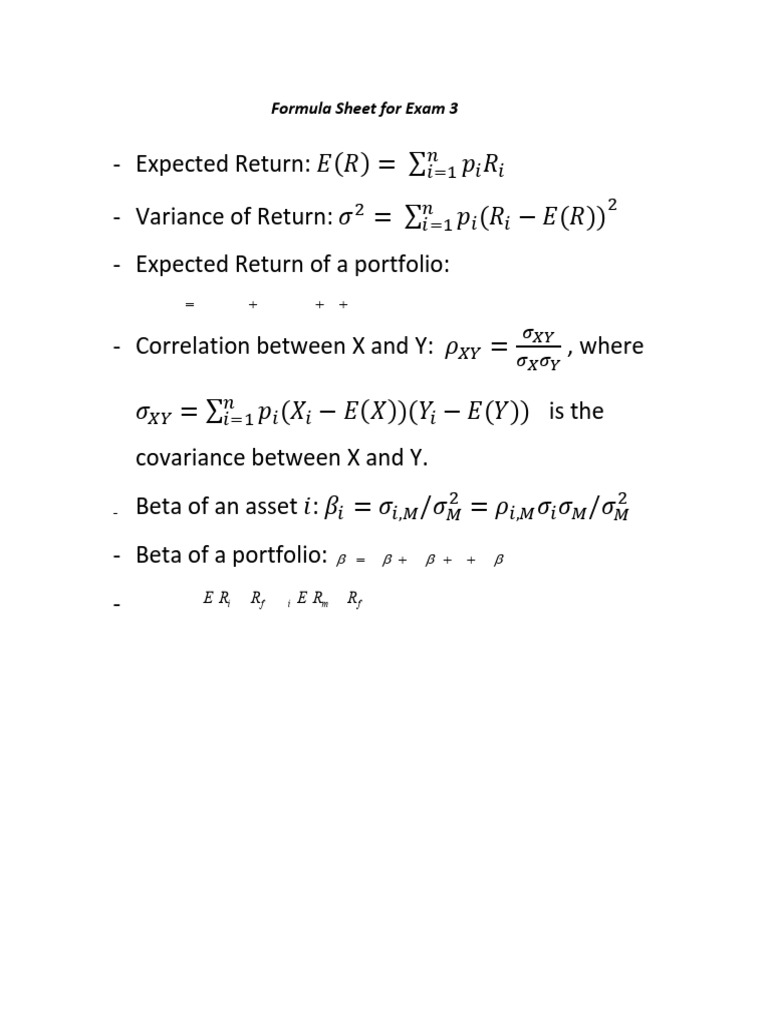 Formula Sheet For Midterm 3 | PDF