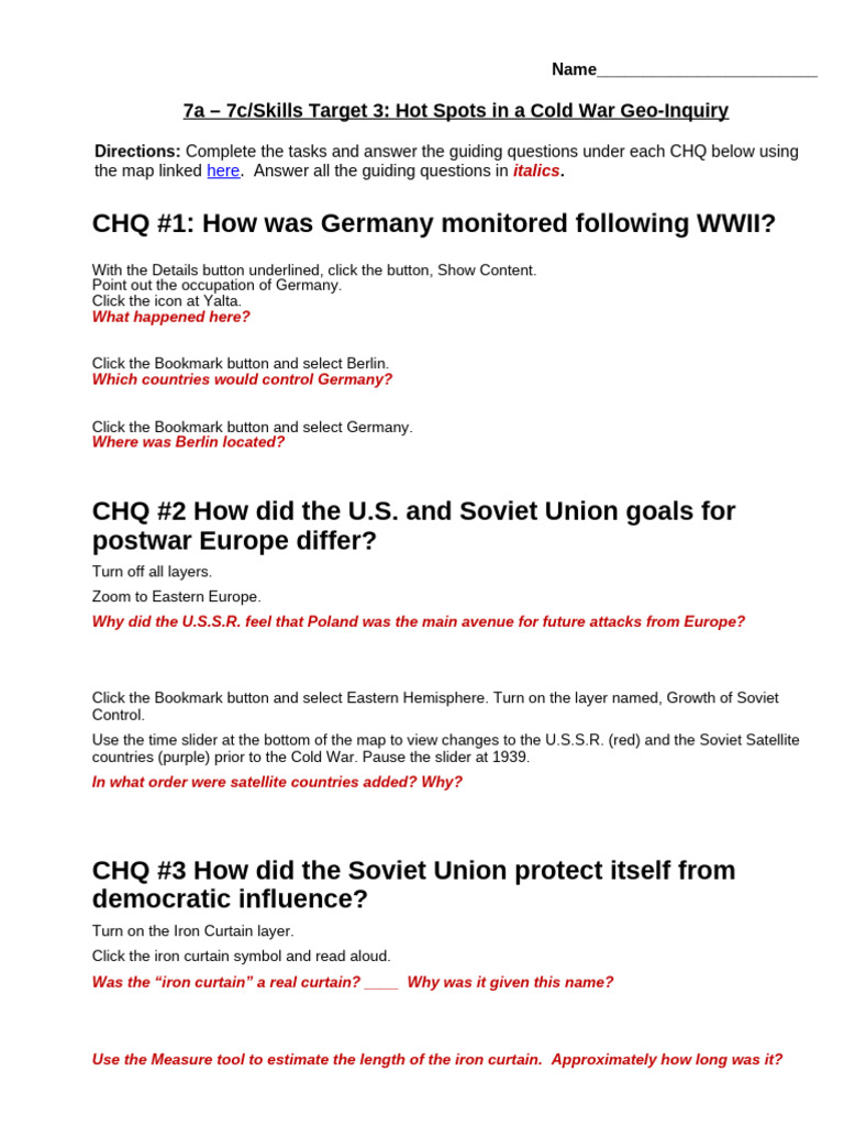 7a - 7c Hot Spots of The Cold War Geo-Inquiry | PDF | Cold War | Politics
