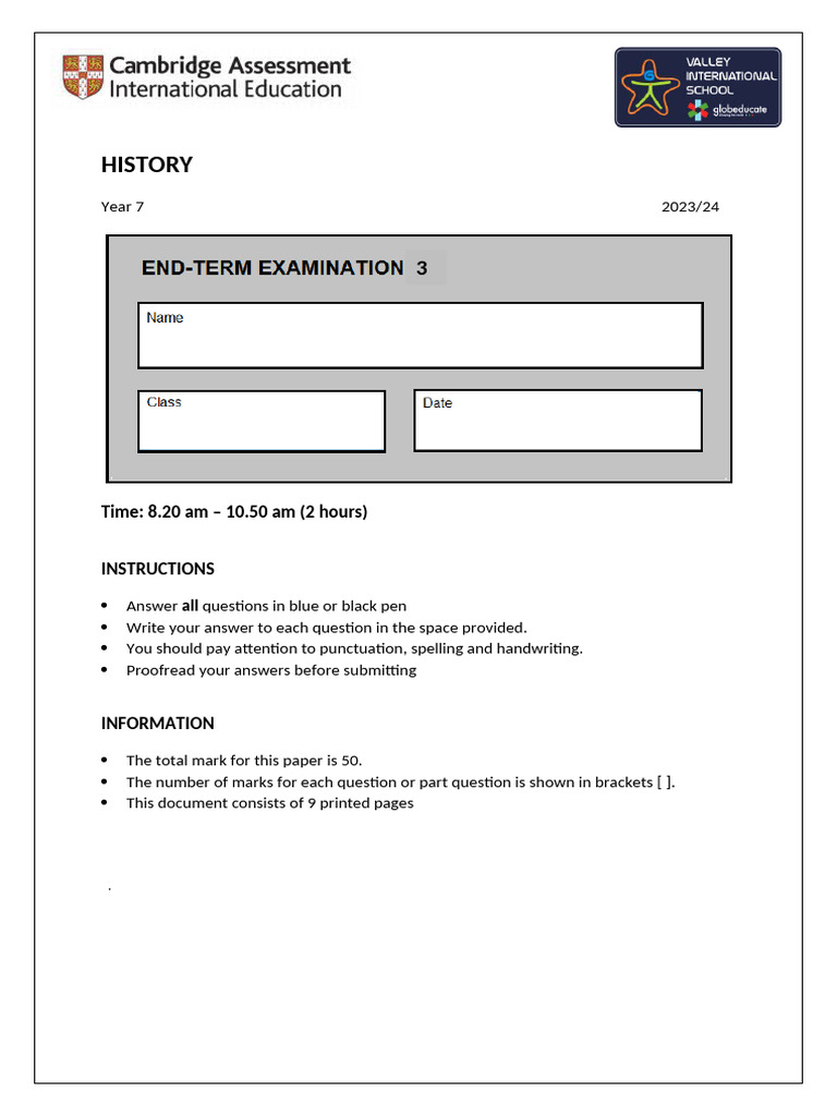 History Year 7 - Answer Scheme | PDF