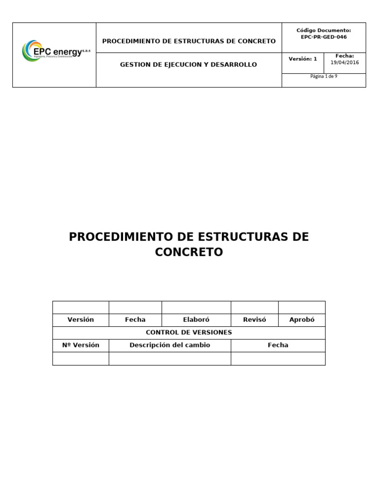Epc-Pr-Ged-046 Procedimiento de Estructuras de Concreto V1 | PDF | Engenharia Civil | Física ...